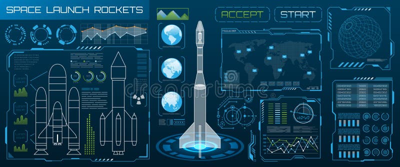 Space Launch Interface Rockets, Sky-fi HUD. Head Up Display Stock ...