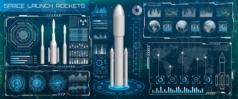Space Launch Interface Rockets, Sky-fi HUD. Head Up Display Stock ...