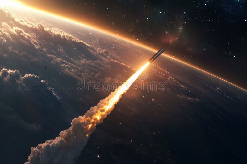Space Launch: Rocket Transitioning from Atmosphere To Space Stock ...