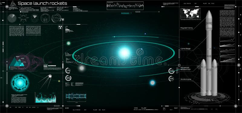 Space Launch Rockets in the HUD Style! 3d Rocket Stock Vector ...