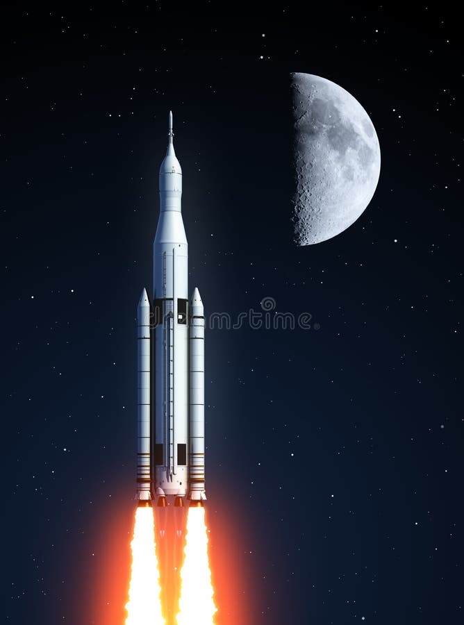 Space Launch System and Moon. Stock Illustration - Illustration of ...