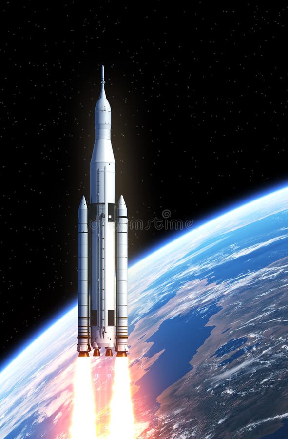 Space Launch System Over the Earth Stock Illustration - Illustration of ...
