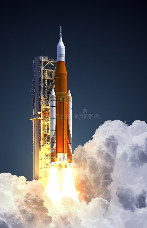 Space Launch System Takes Off on Blue Background Stock Illustration ...