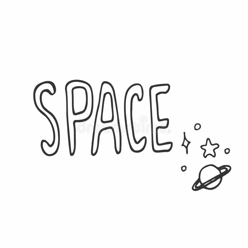 Space Lettering, Label Set. Stylized Space Lettering with Doodle Style ...