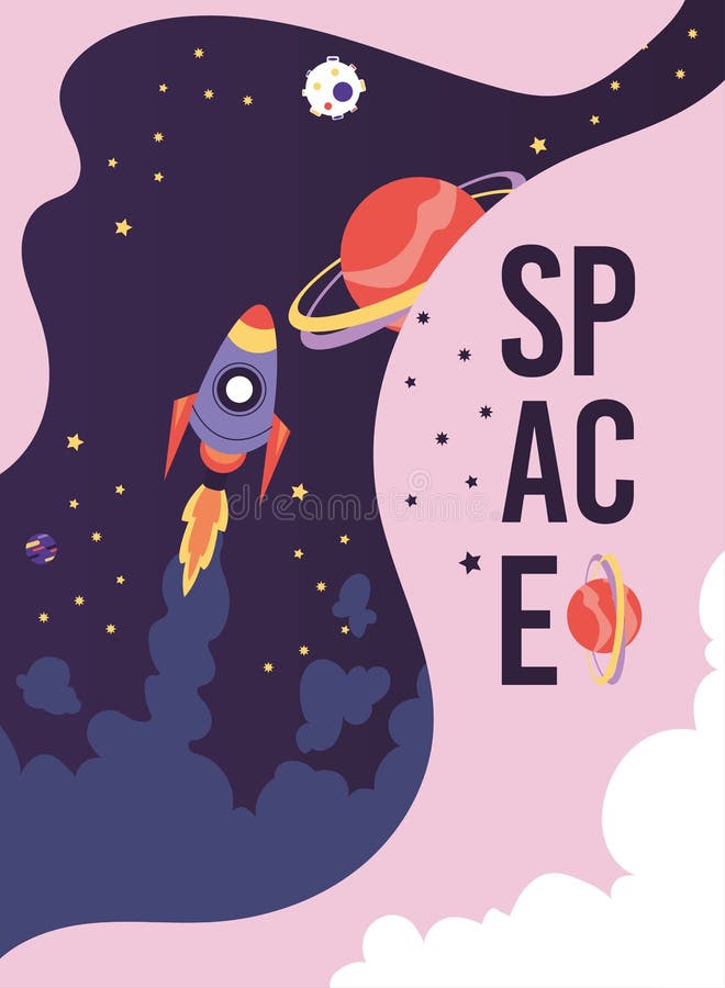 Space Lettering with Rocket Stock Illustration - Illustration of vector ...