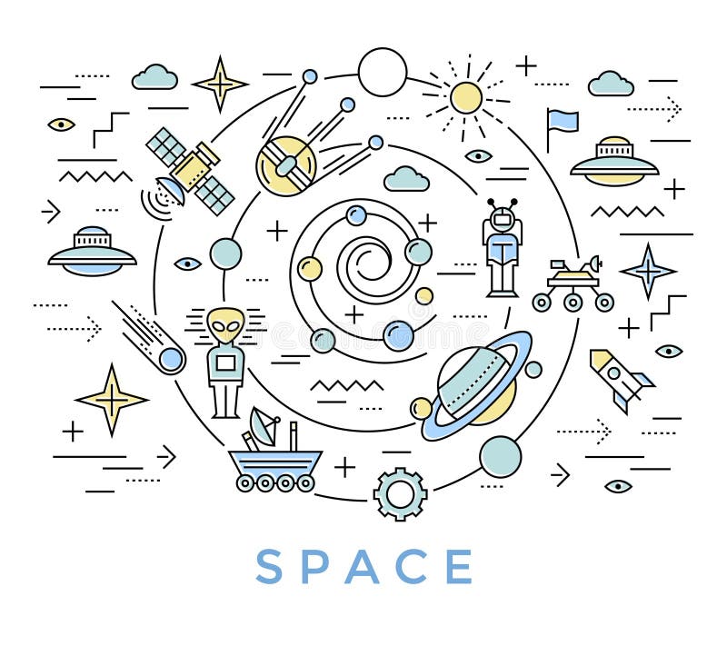 Space World Horizontal Linear Concept Stock Vector - Illustration of ...