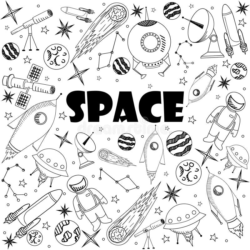 Space Line Art Design Vector Illustration Stock Vector - Illustration ...