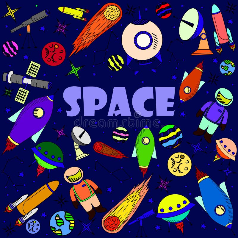 Space Line Art Design Vector Illustration Stock Vector - Illustration ...