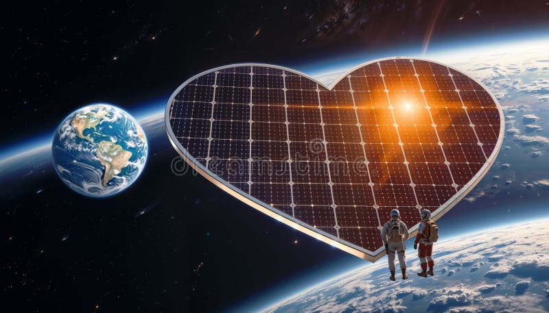Space Love: Solar Panel & Earth, Generative Ai Stock Illustration ...