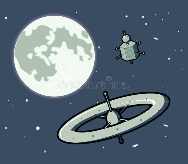 Space Machines with the Moon Stock Vector - Illustration of moon, star ...