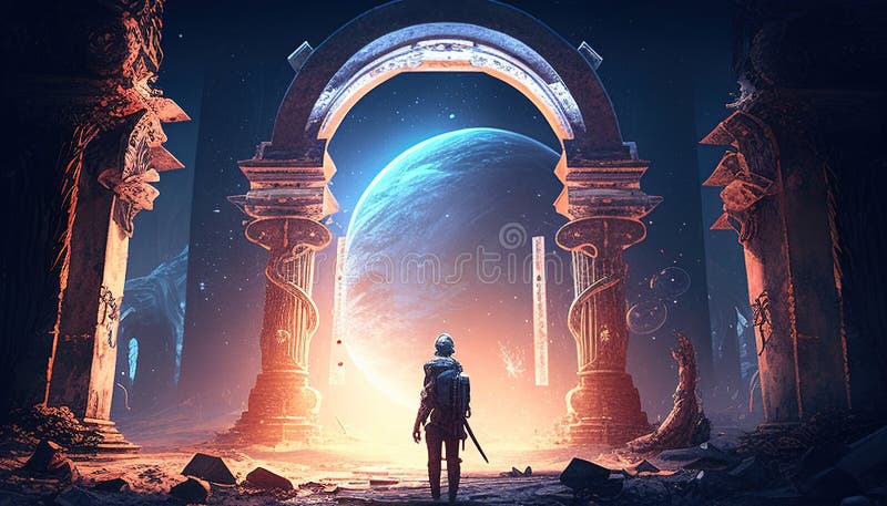 Space Magical Ruins, Digital Art Illustration, Generative AI Stock ...
