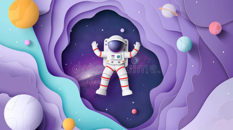 Space Man Walking on Planet, Paper Cut Art for Greeting Card Stock ...