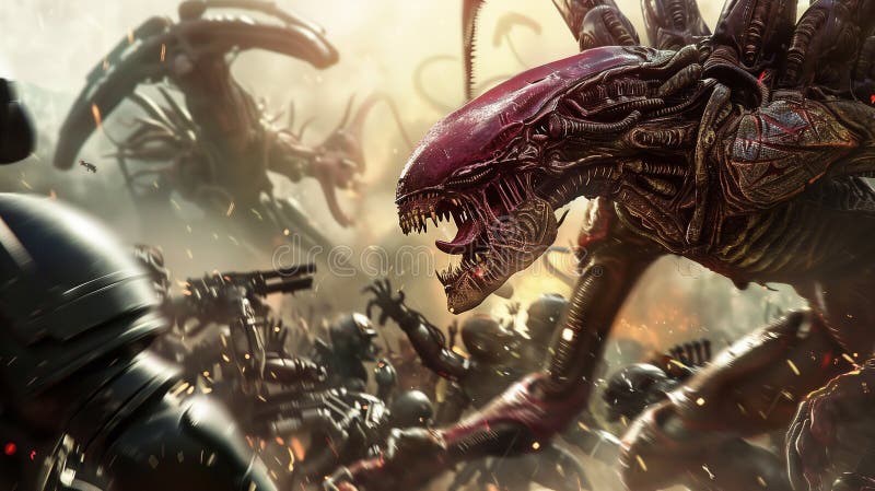 Space Marine Fighting Alien Invaders Stock Illustration - Illustration ...