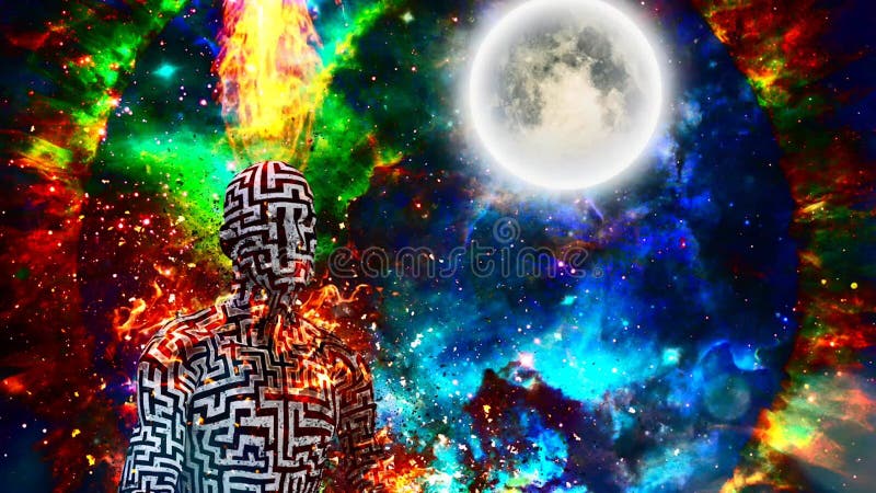 Space Meditation. Burning Man in Lotus Pose Stock Footage - Video of ...