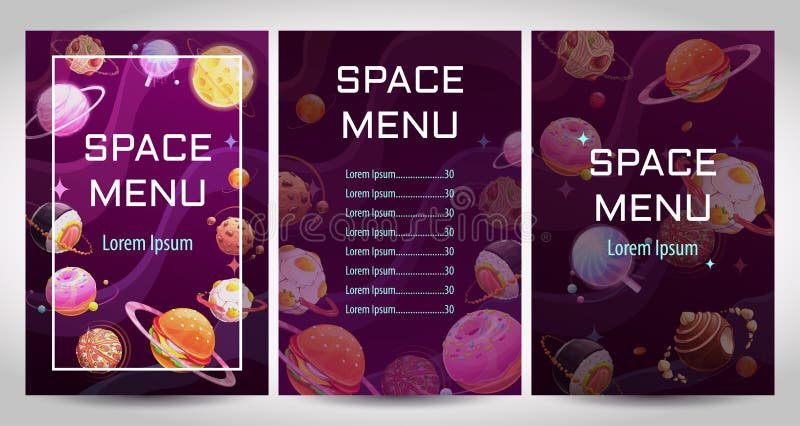 Space Menu Template. Food Planets Poster. Vector Background. Stock ...