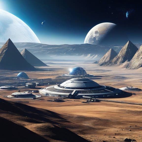 Space Mining Base Operation on the Moon with Planet Earth in the Stock ...