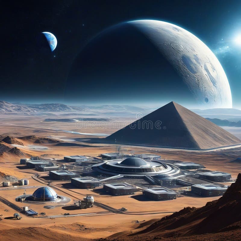 Space Mining Base Operation on the Moon with Planet Earth in the Stock ...