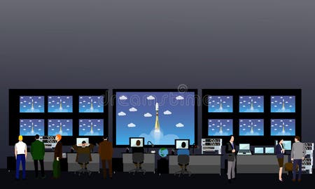 Space Mission Control Center. Rocket Launch Vector Illustration Stock ...