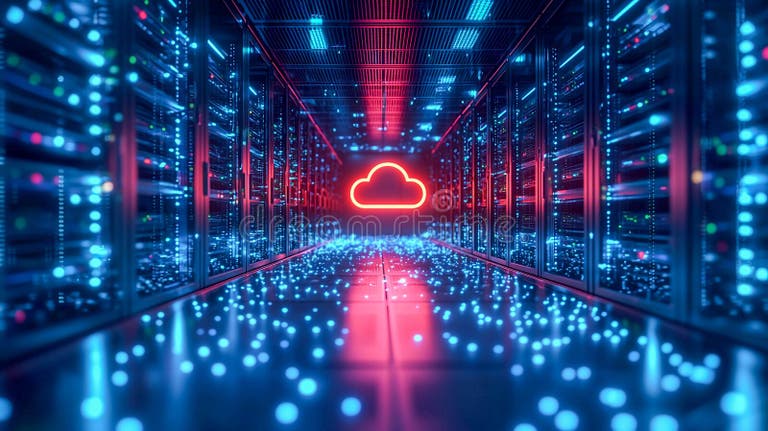 The Space of a Modern Data Center. Panels with a Large Number of Servers and LED Indicators ...