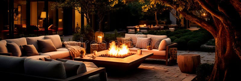 Space with a Modern Fire Table As the Centerpiece, Complemented by ...
