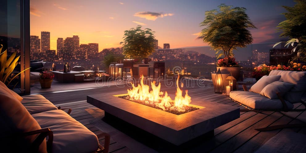 Space with a Modern Fire Table As the Centerpiece, Complemented by ...