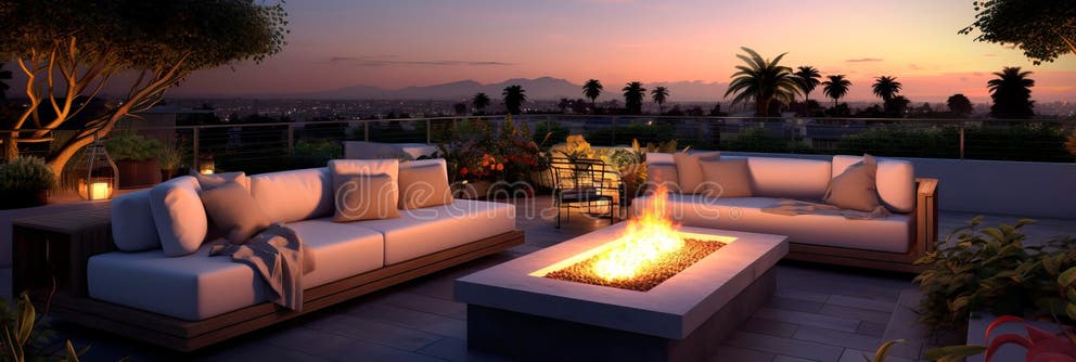 Space with a Modern Fire Table As the Centerpiece, Complemented by ...