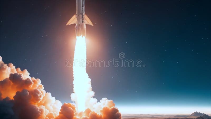Space Modern Technology Rocket with Smoke and Blast Takes Off To the ...