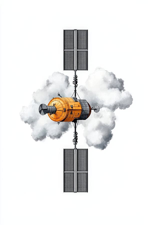 Space Module with Solar Panels White Background Stock Illustration ...