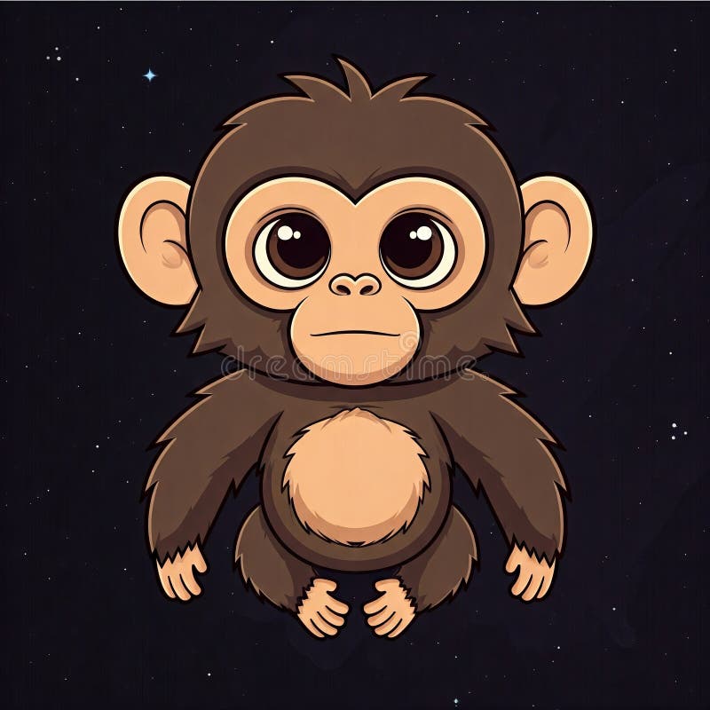 Space Monkey Cartoon: Minimalist Space Illustration. Cosmic Character Design. Zero Gravity Fun ...