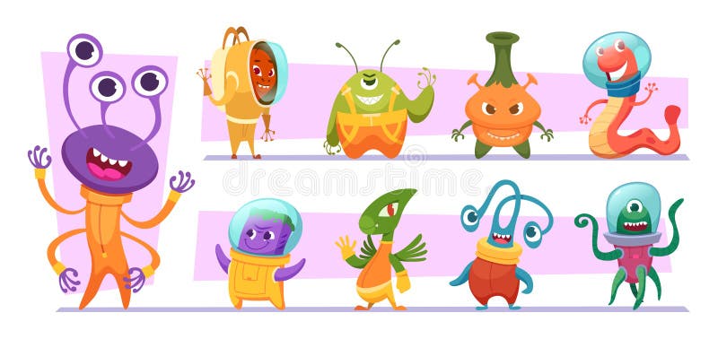 Space Monsters. Funny Crazy Creatures Humanoid Monsters Mysterious ...