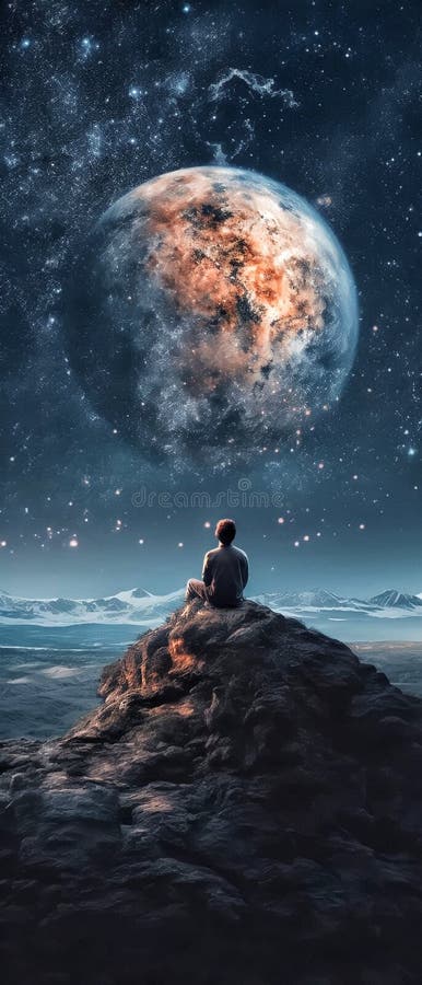 Space Moon Galaxy Planets Art NASA Astronaut Stock Illustration ...