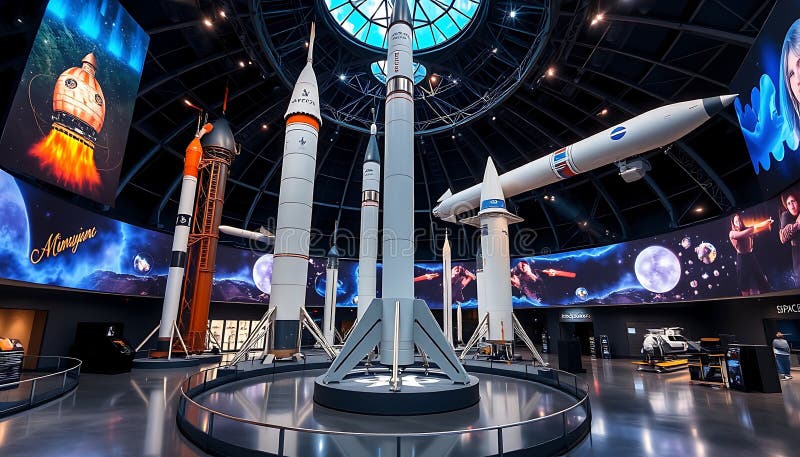 Space Museum Interior with Rockets and Exhibits Generative AI Stock ...