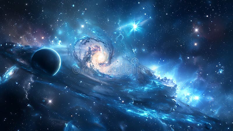 Space Navigator with Brilliant Celestial Bodies Stock Illustration ...