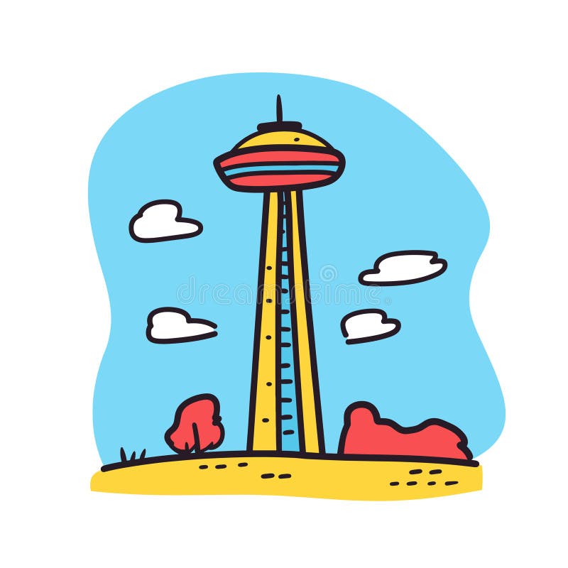 Space Needle Illustration in an Doodle Inca Cartoon Style. Simple ...