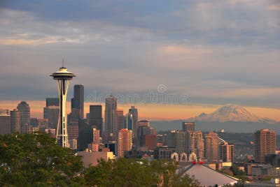 The Space Needle and Mt. Rainier Editorial Photo - Image of mountain ...