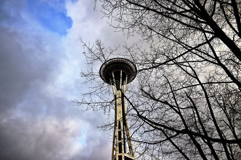 Space Needle at Seattle through the Branches Editorial Stock Image ...