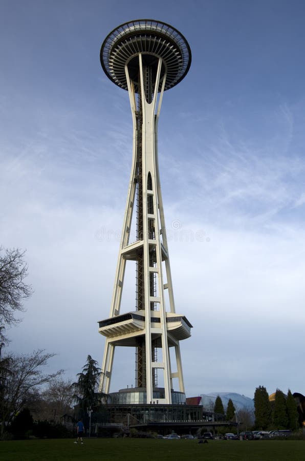 Seattle with Space Needle and Mount Rainier Stock Image - Image of ...