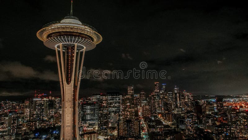 Space Needle Seattle View Night Sky Editorial Stock Photo - Image of ...