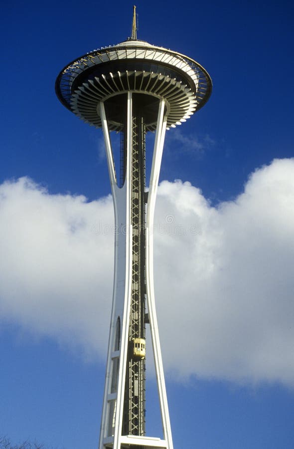 Space Needle with Statue of Chief Seattle at Base in Seattle, WA ...
