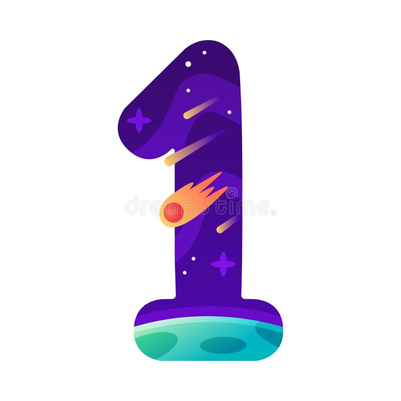 Space Number One As Cosmic Numeral with Comet Vector Illustration Stock ...