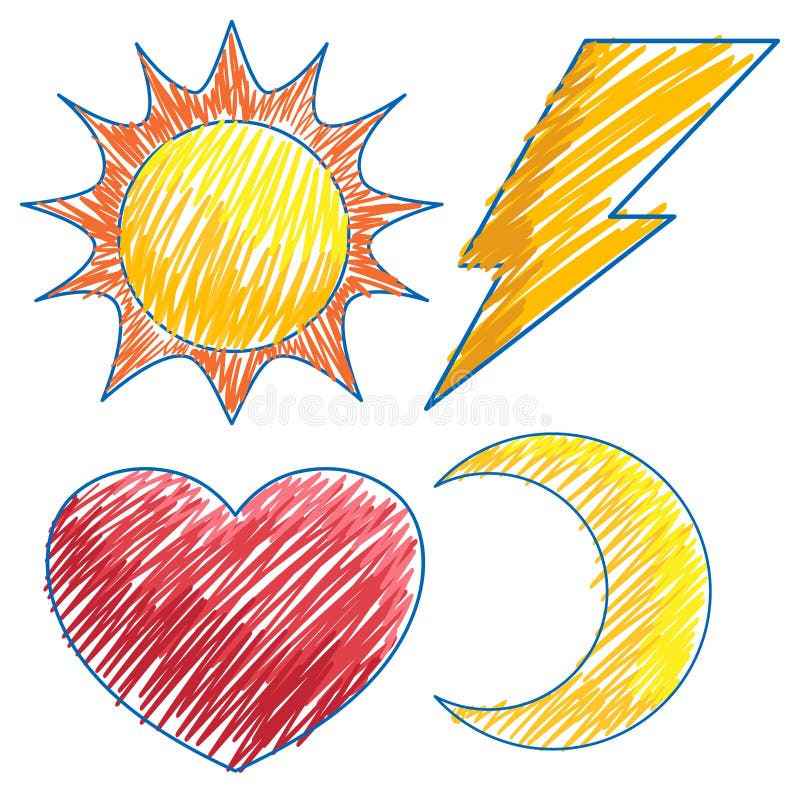 Space Objects in Pencil Colour Sketch Simple Style Stock Vector ...