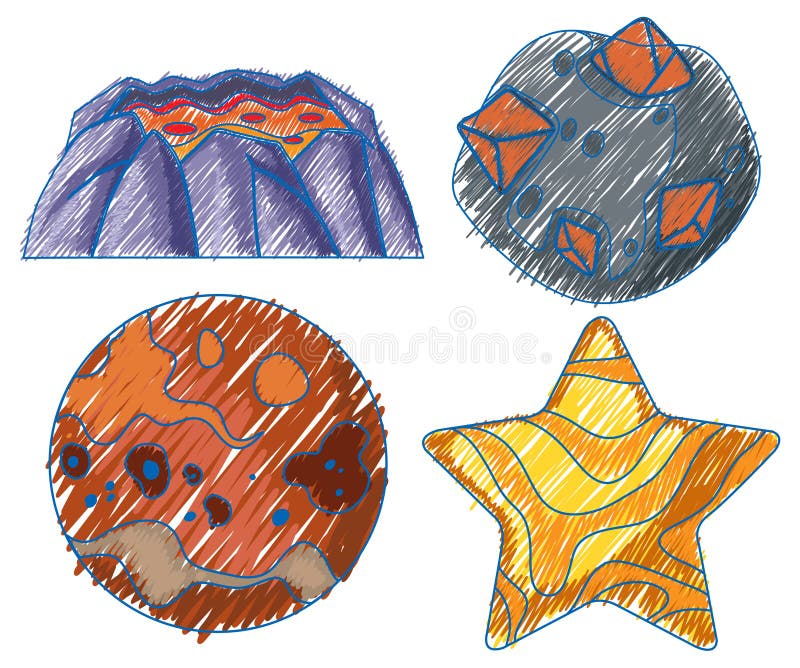 Space Objects in Pencil Colour Sketch Simple Style Stock Vector ...