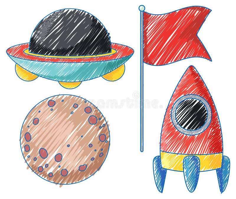 Space Objects in Pencil Colour Sketch Simple Style Stock Vector ...
