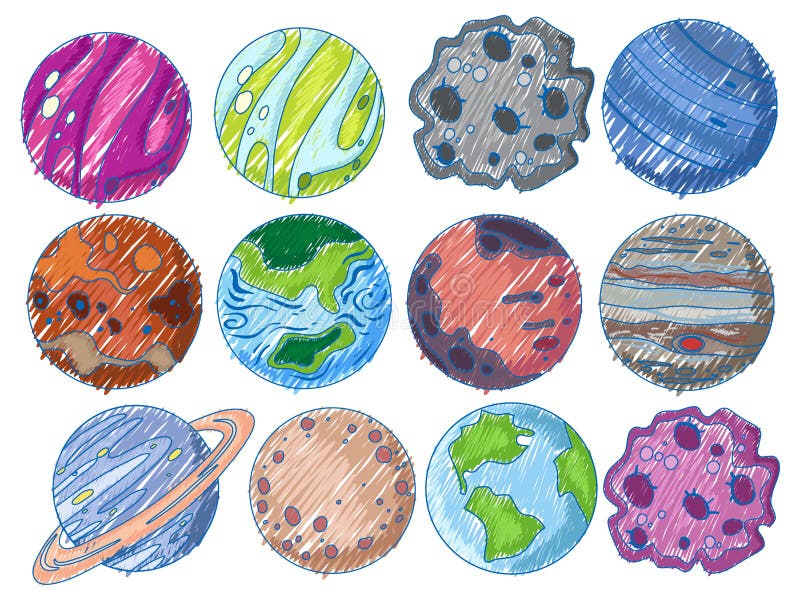 Space Objects in Pencil Colour Sketch Simple Style Stock Vector ...