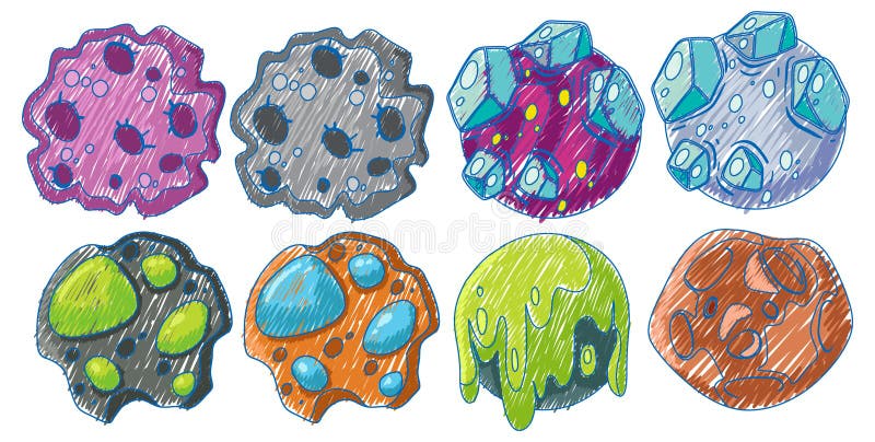 Space Objects in Pencil Colour Sketch Simple Style Stock Vector ...