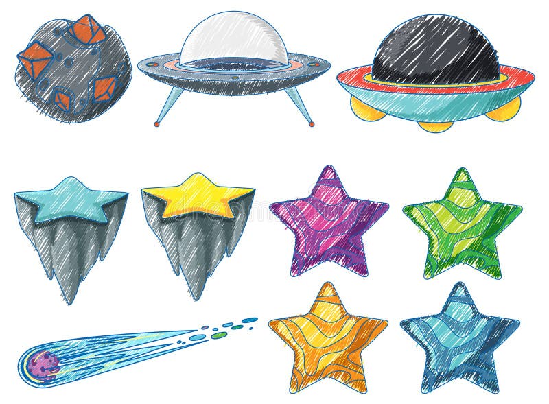 Space Objects in Pencil Colour Sketch Simple Style Stock Vector ...