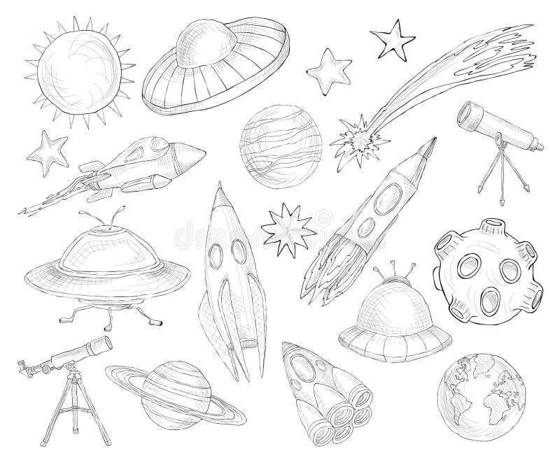 Outer Space Doodle Sketch Set Stock Vector - Illustration of happy, person: 27677748