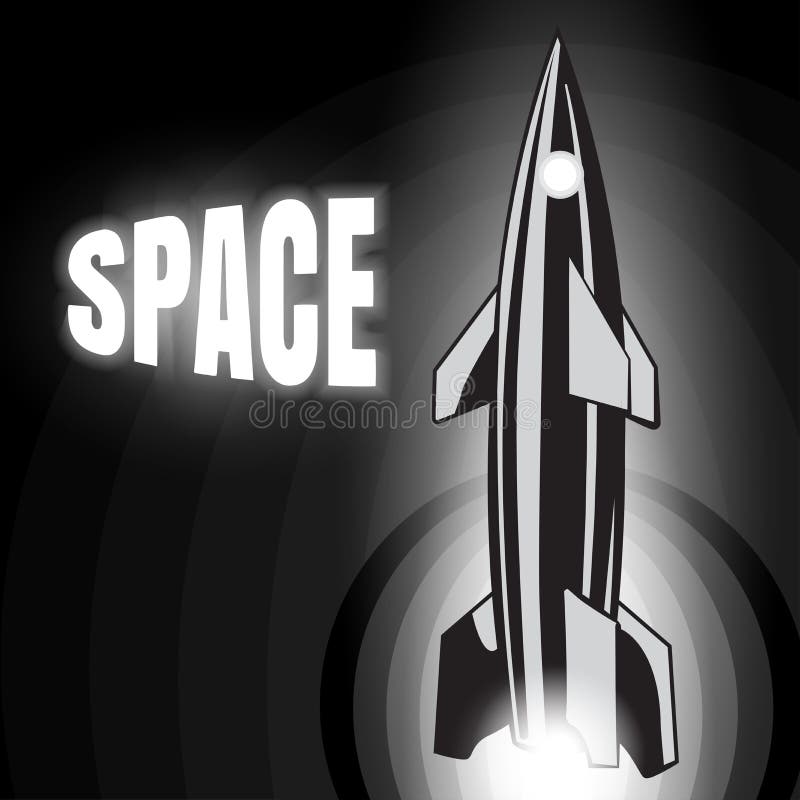Space Oddity. Rocket Launch and Text. Vector Image Retro Black and ...