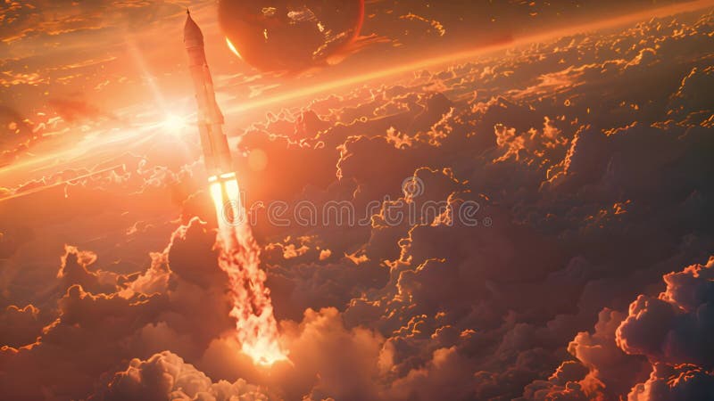 Space Odyssey: Rocket Ascending in Captivating Animated Sequence. Stock ...