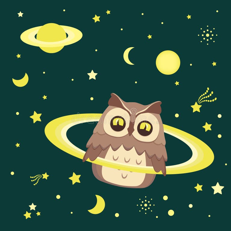 Space Owl Vector Illustration, a Planet Cute Drawing Stock Vector ...